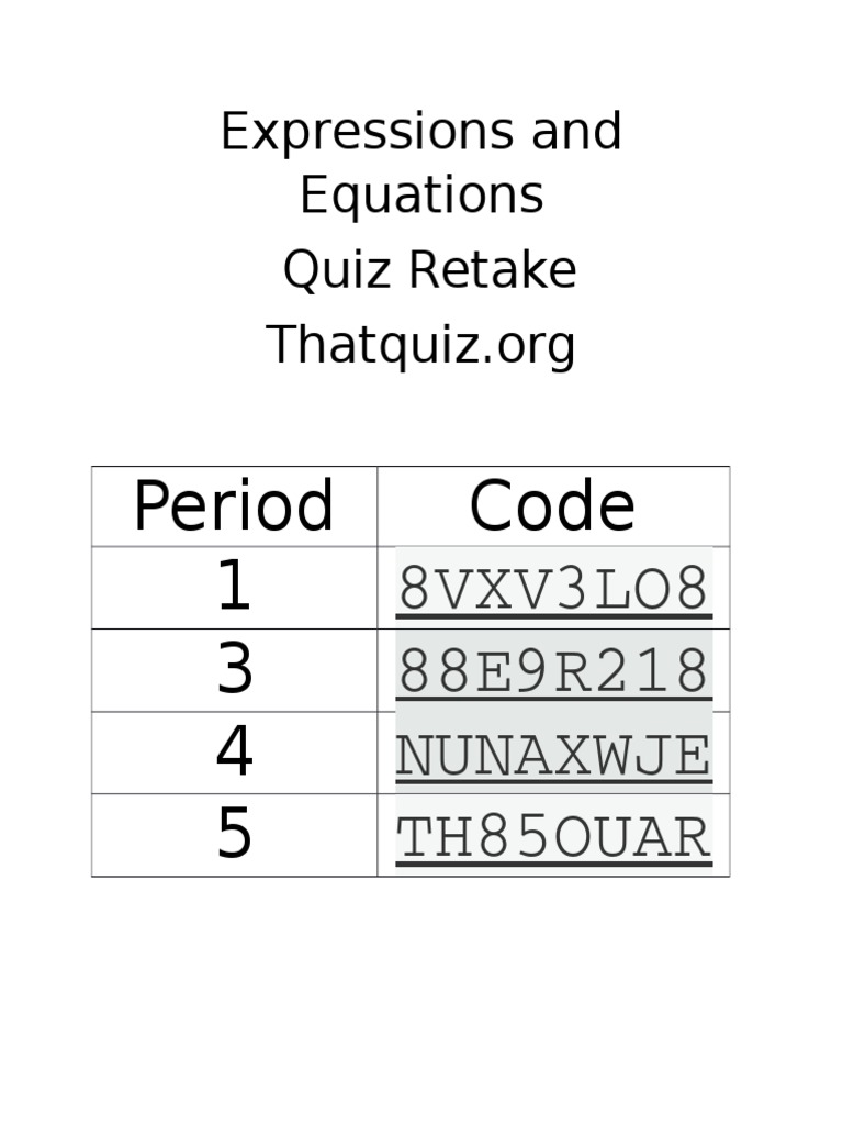Expression and Equations Quiz Retake | PDF