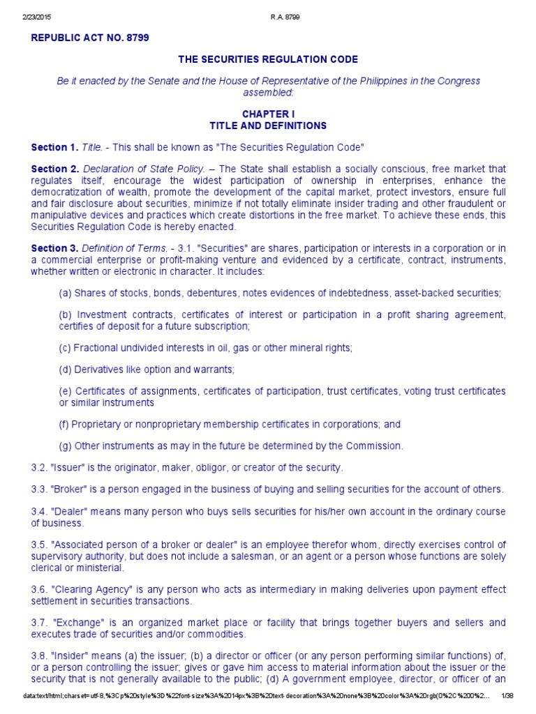 An Overview of the Securities Regulation Code of the Philippines | PDF ...