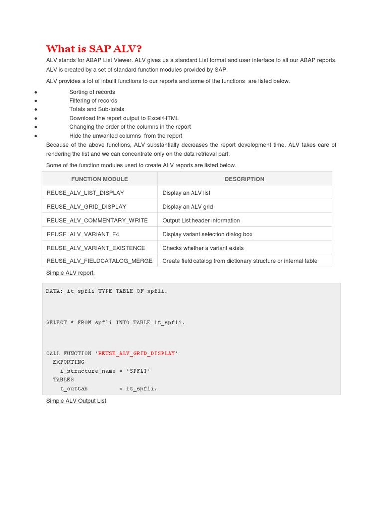 7 ALV Reports | PDF | Subroutine | Parameter (Computer Programming)