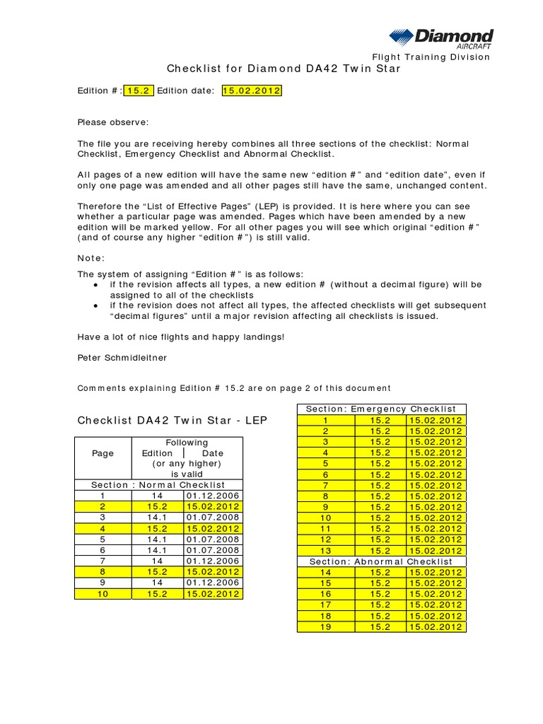 DA42 Twin Star Checklist Edition 15.2 | PDF | Turbine Engine Failure ...