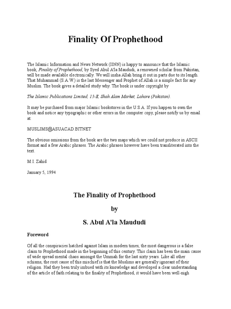 Finality of Prophethood | PDF | Muhammad | Prophet