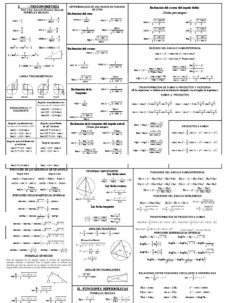 Formulario de Trigonometria para BOP | PDF | Funciones trigonométricas | Trigonometría