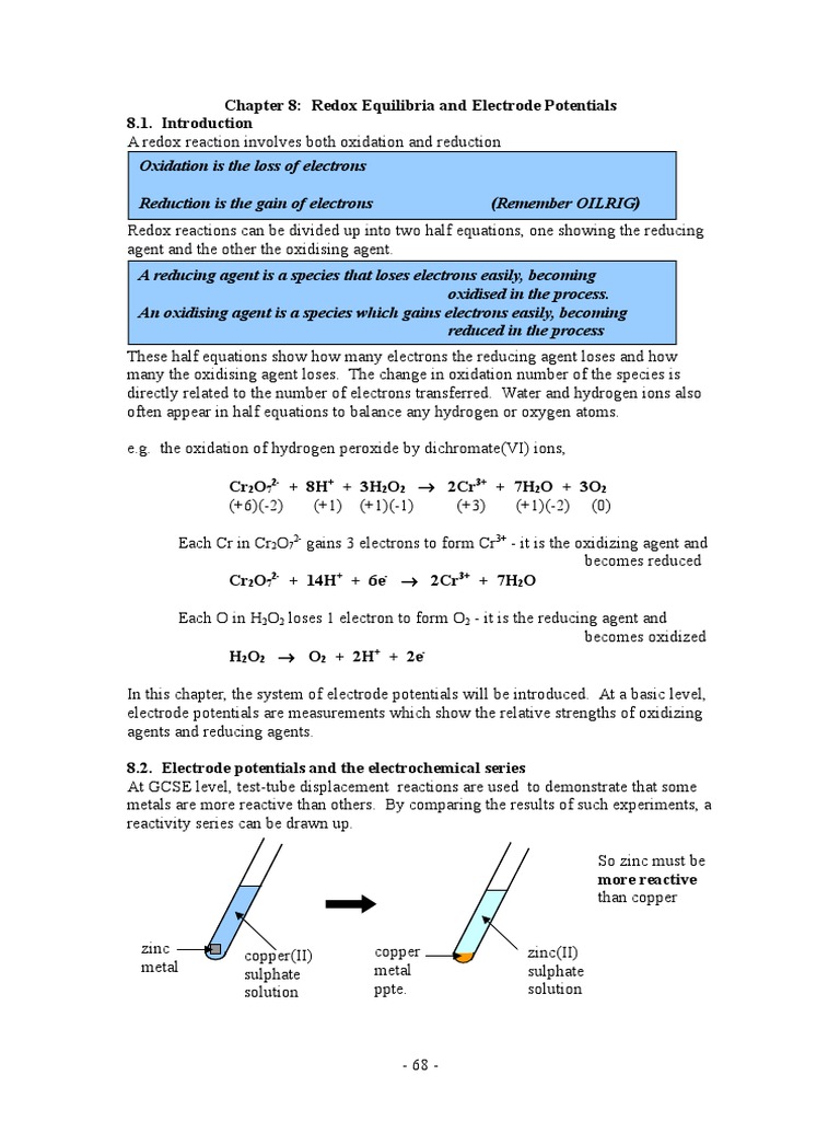 1.redox Equilibria | PDF | Redox | Electrochemistry
