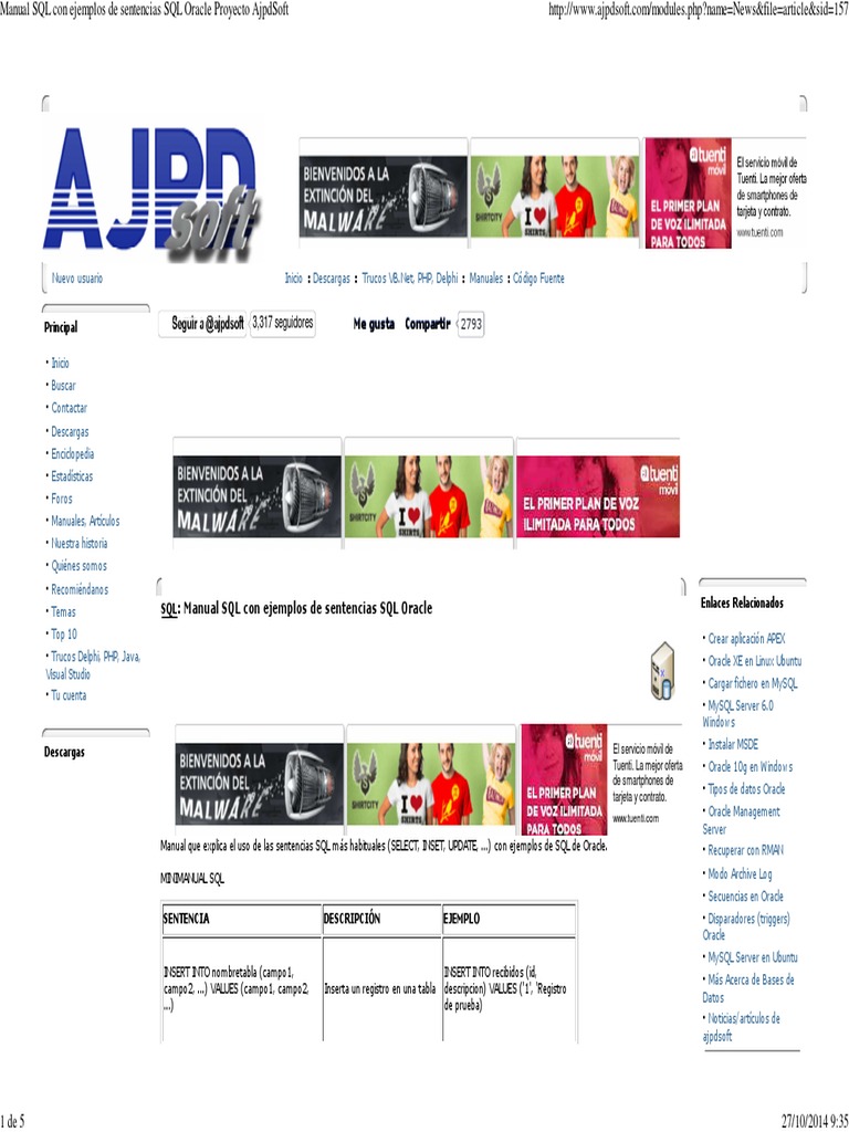 Ejemplos De Sentencias Sql Oracle Pdf Sql Bases De Datos 2719