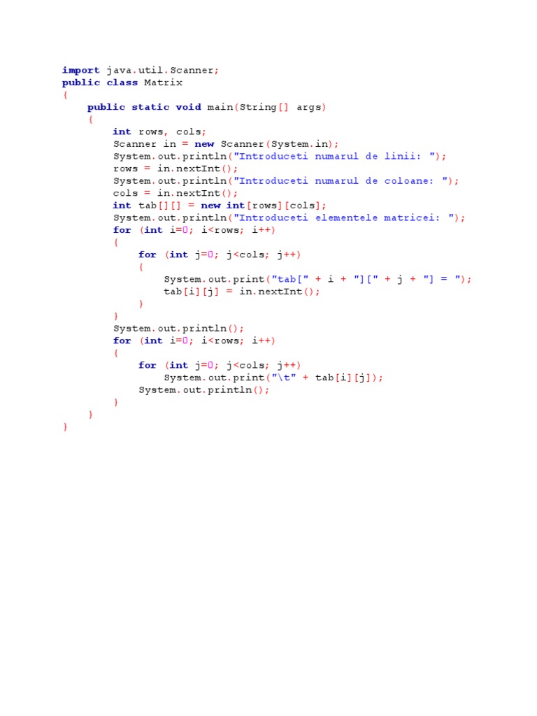 Import Public Class Public Static Void Int New: "Introduceti Numarul de Linii: " "Introduceti ...