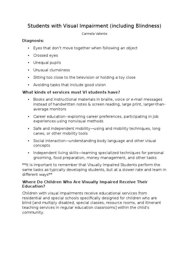 Services for Students with Visual Impairment | PDF