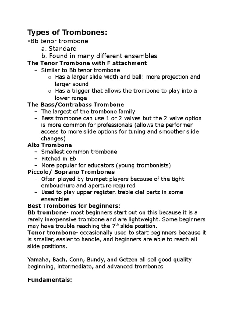 Guide to Trombone Types and Basics | PDF | Language Arts & Discipline | Art