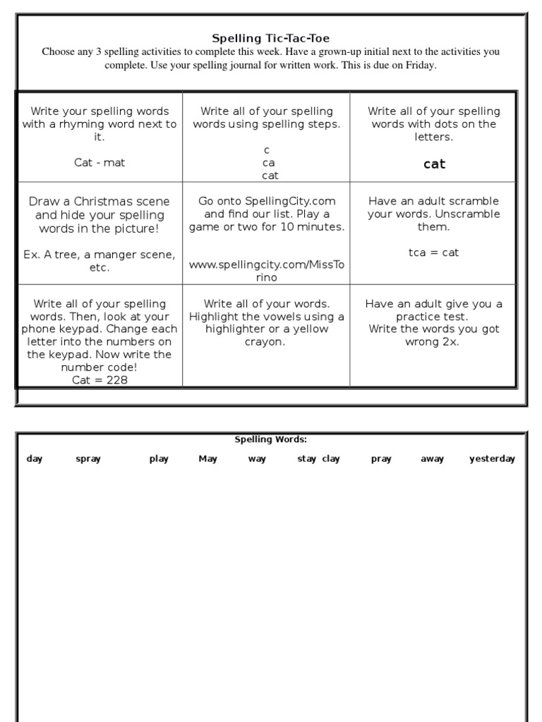 Spelling Activities Tic-Tac-Toe Guide | PDF