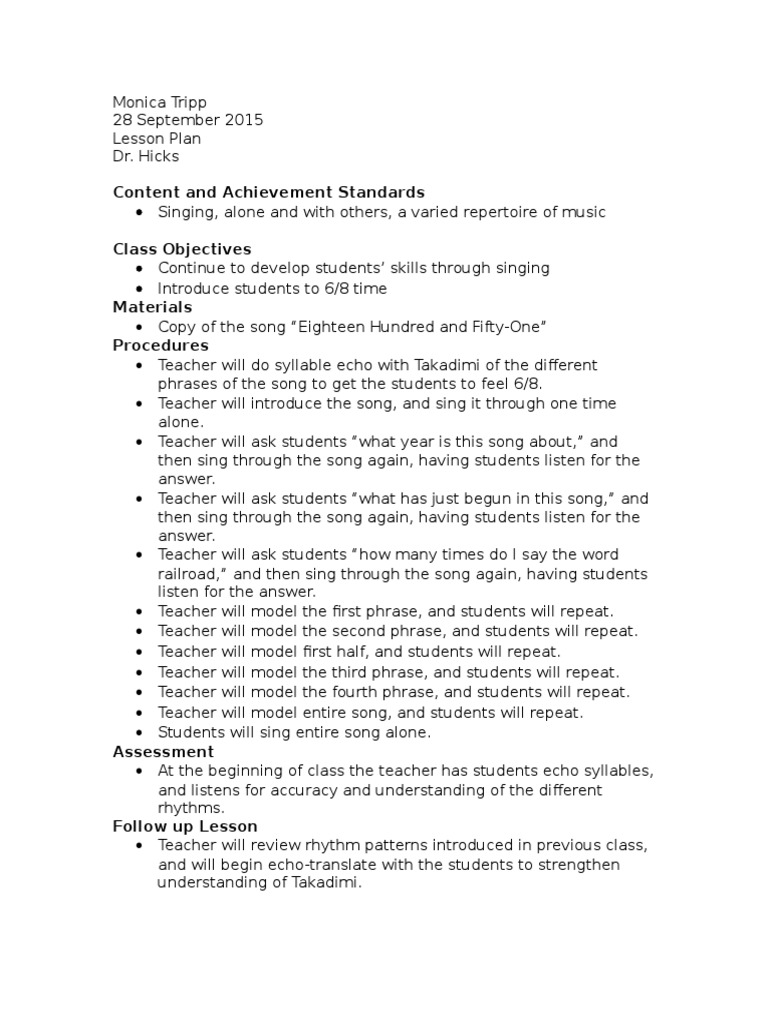 6/8 Time Singing Lesson Plan | PDF