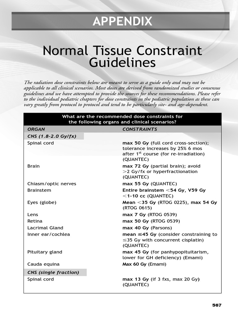 Normal Tissue Constraint Guidelines: Appendix | PDF | Central Nervous ...