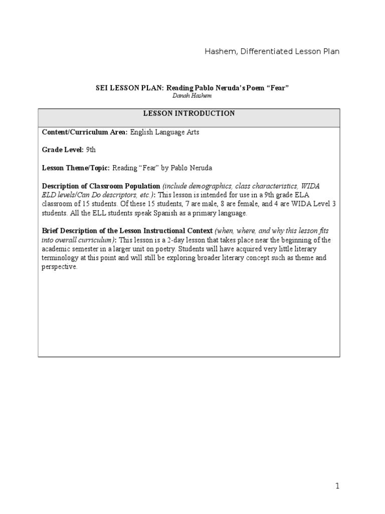 ELD Levels/can Do Descriptors, Etc.) : This Lesson Is Intended For Use in A 9th Grade ELA | PDF ...