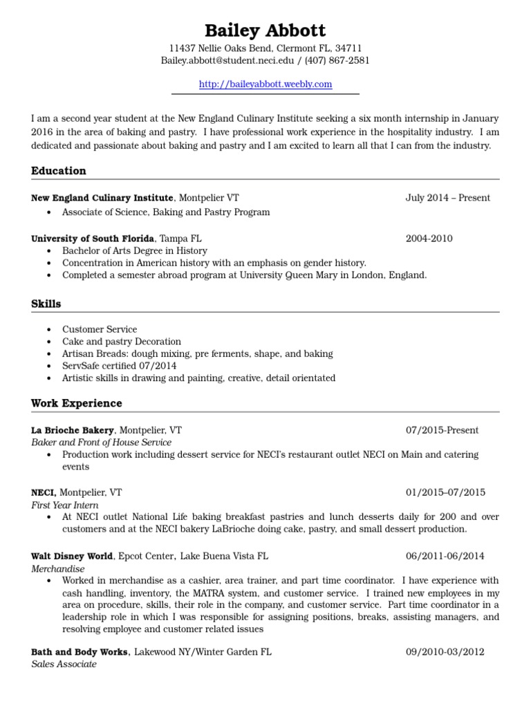 Baking and Pastry Internship Resume | PDF | Career & Growth | Business