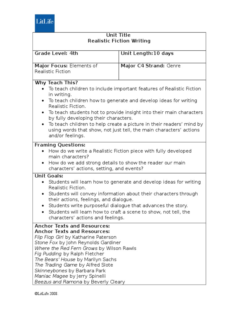 CCSD GR 4 Writing Realistic Fiction | PDF | Books | Semiotics