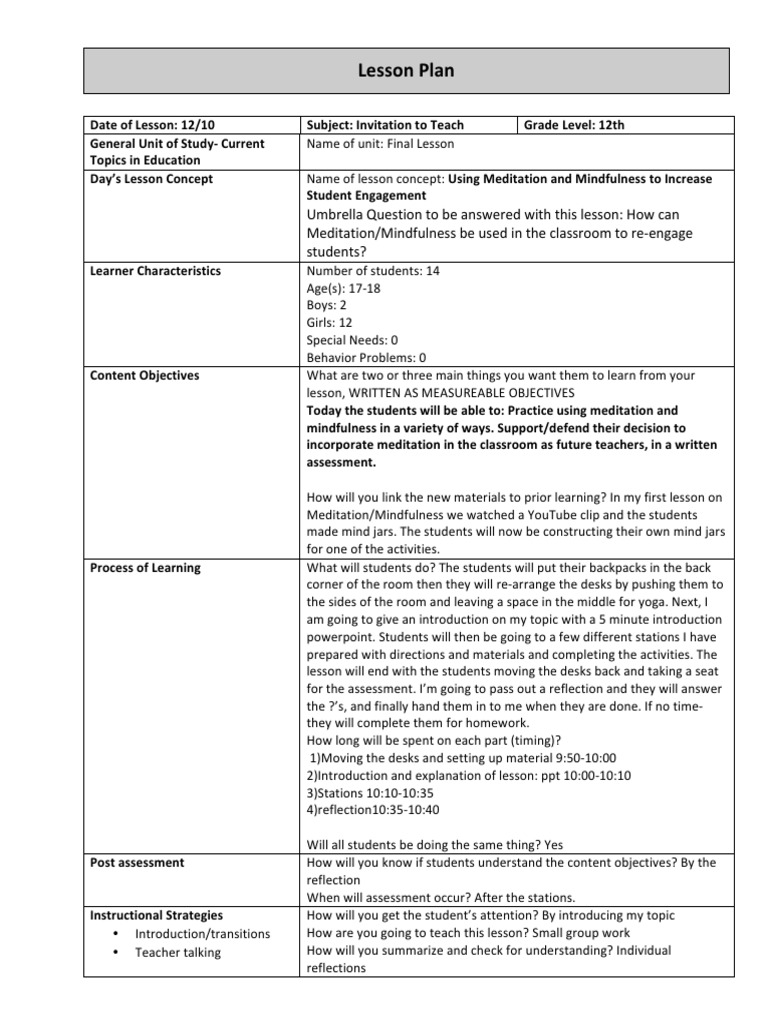 Itt Lesson Plan | PDF | Quality Of Life | Education Theory