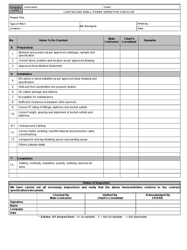 Lighting and Power Inspection Checklist | PDF | Computers
