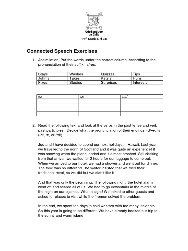 Connected Speech Exercises | PDF