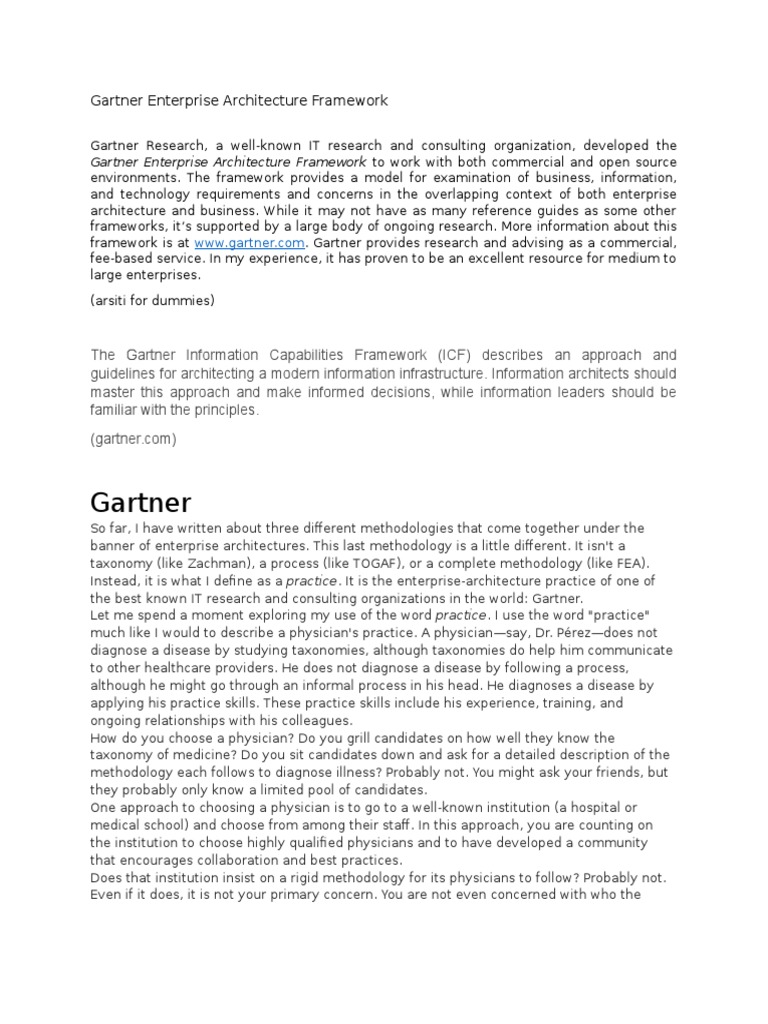 Gartner Enterprise Architecture Framework Pdf Enterprise