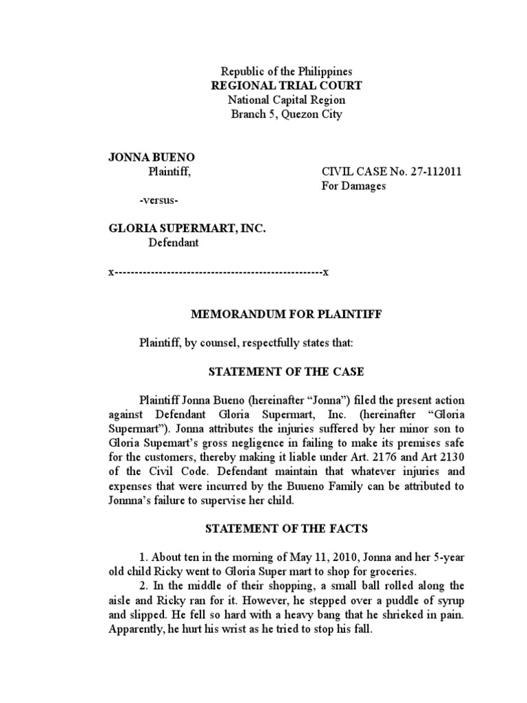 Trial Memo Finals | Negligence | Reasonable Person