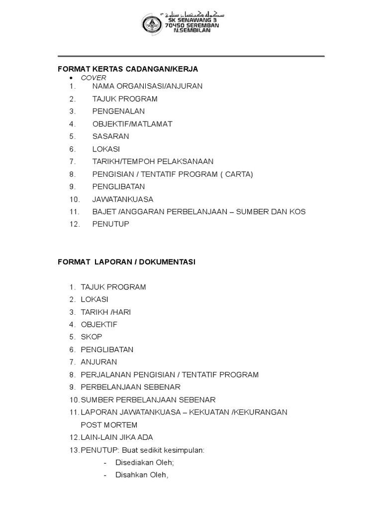 Format Kertas Kerja & Laporan | PDF