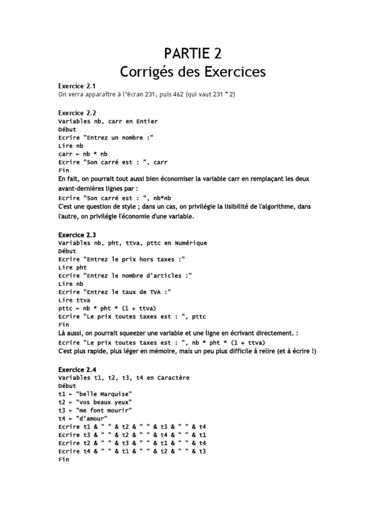 Correction Exercices Algorithme | PDF | Écriture | Notation