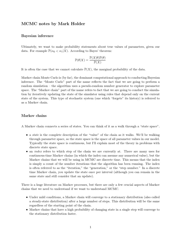 MCMC Notes by Mark Holder | PDF | Markov Chain | Monte Carlo Method