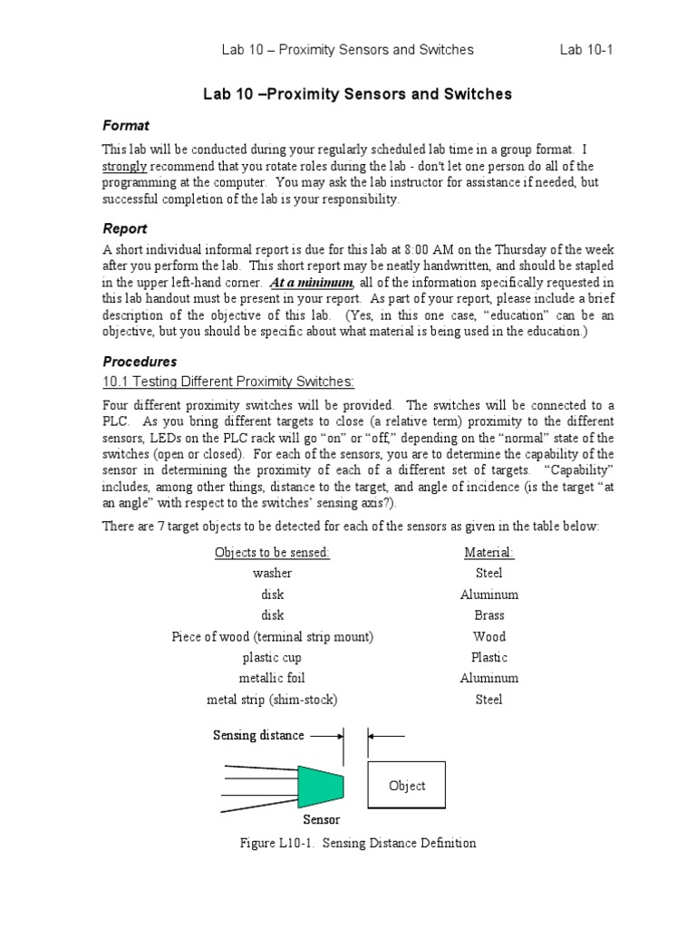 Lab 10 - Proximity Sensors and Switches: Format | PDF | Switch ...
