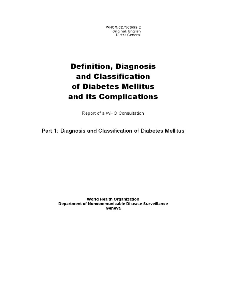 Definition, Diagnosis and Classification of Diabetes Mellitus and Its ...