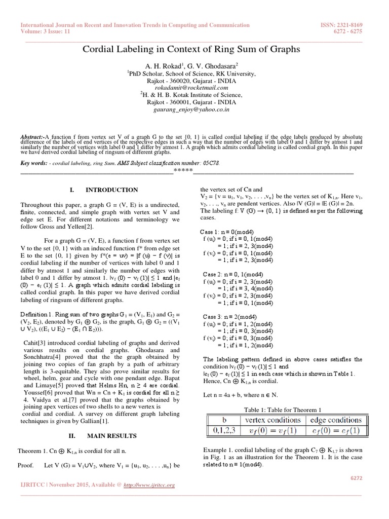 Cordial Labeling in Context of Ring Sum of Graphs | PDF | Vertex (Graph ...