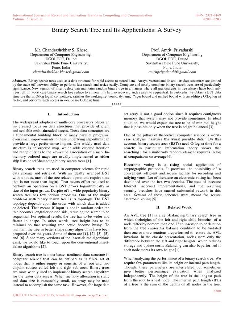Binary Search Tree and Its Applications A Survey | PDF | Logarithm ...