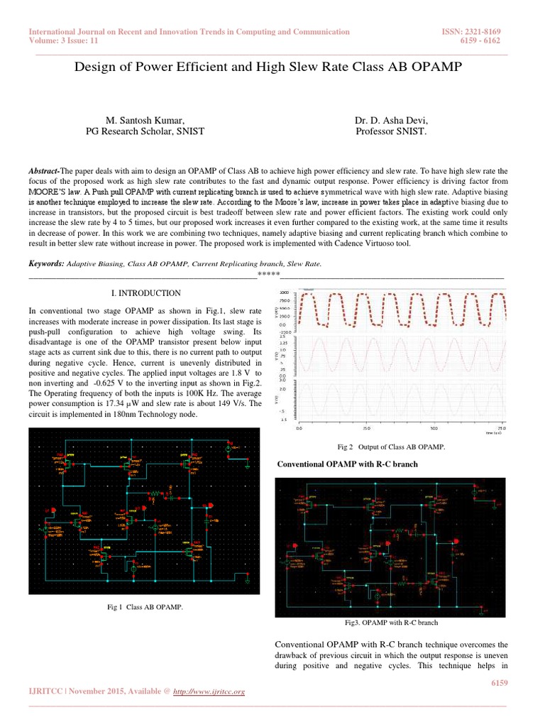 Design of Power Efficient and High Slew Rate Class AB OPAMP | PDF ...