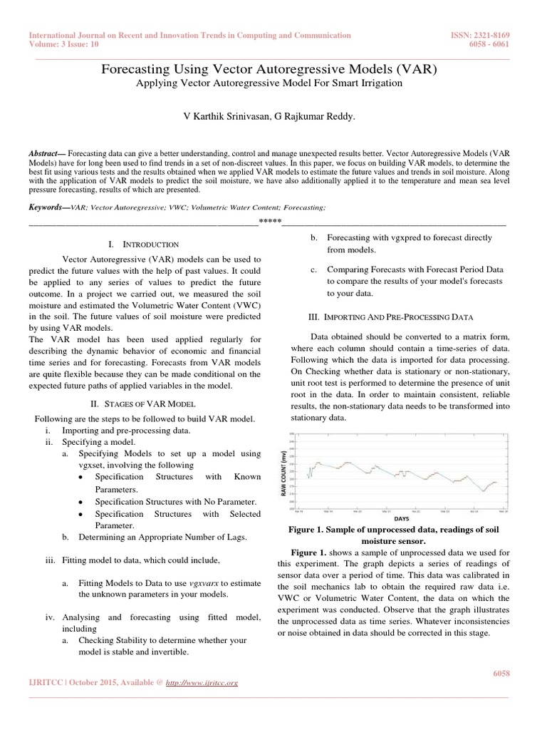 Forecasting Using Vector Autoregressive Models Var Coefficient Of