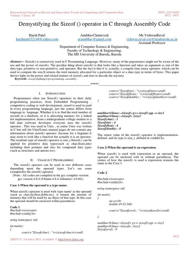 Demystifying The Size of Operator in C Through Assembly Code | PDF | Computer Programming ...