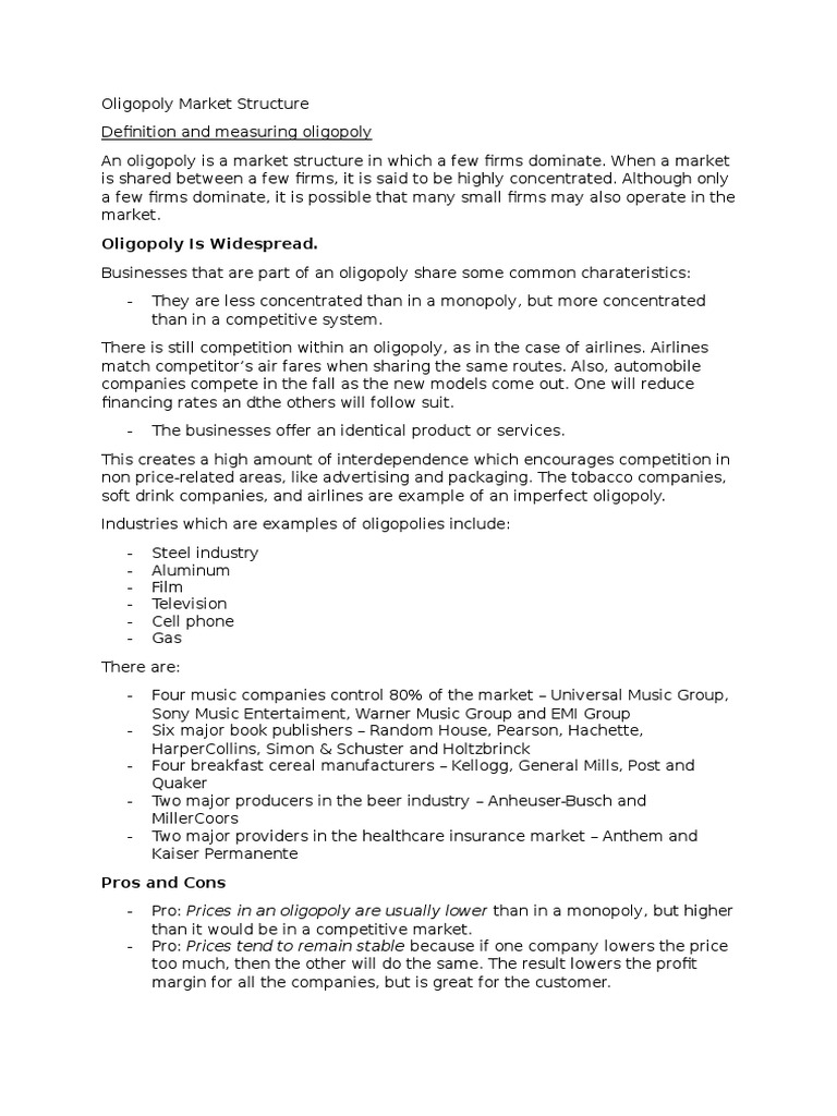 Oligopoly Market Structure | PDF | Oligopoly | Perfect Competition