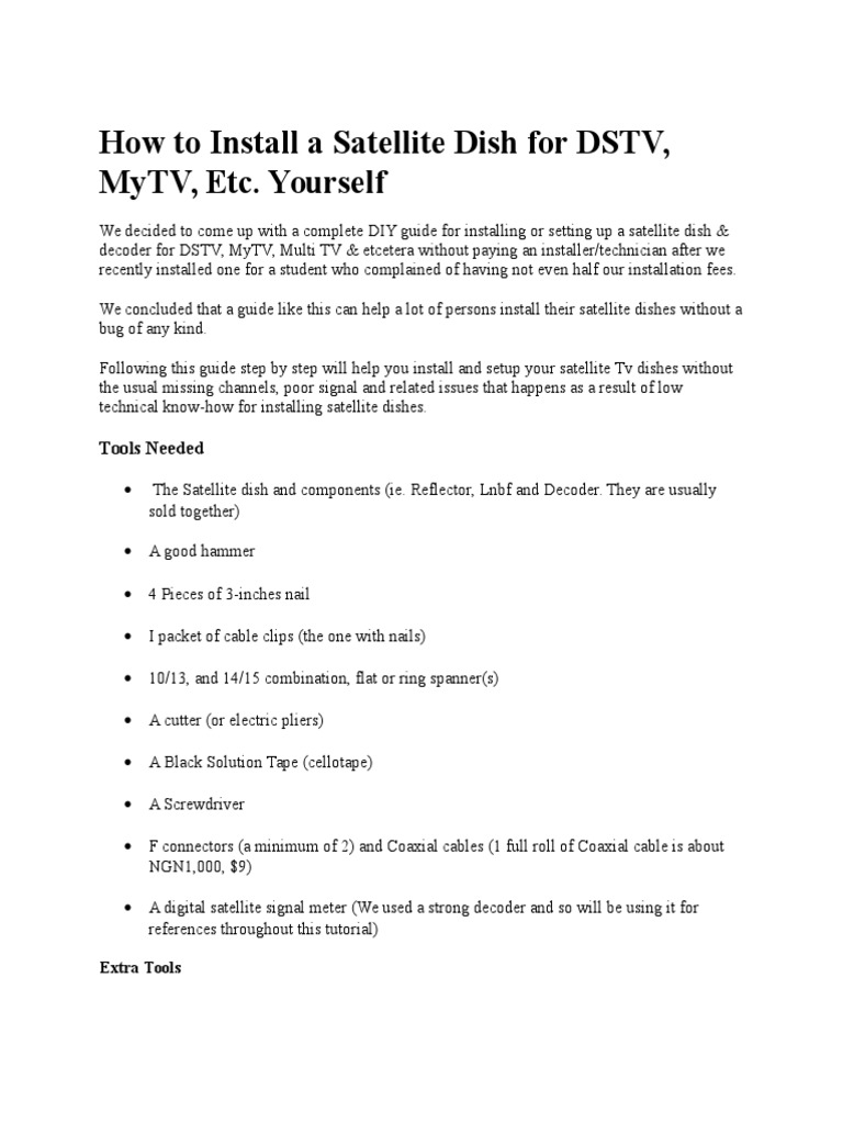 DIY Guide to DSTV Satellite Dish Installation | PDF | Satellite ...