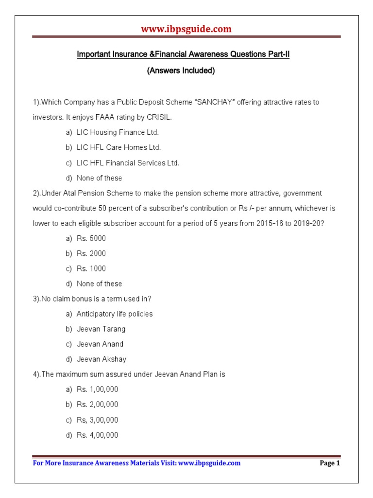 Insurance Awareness Quiz with Answers | PDF | Assignment (Law) | Insurance