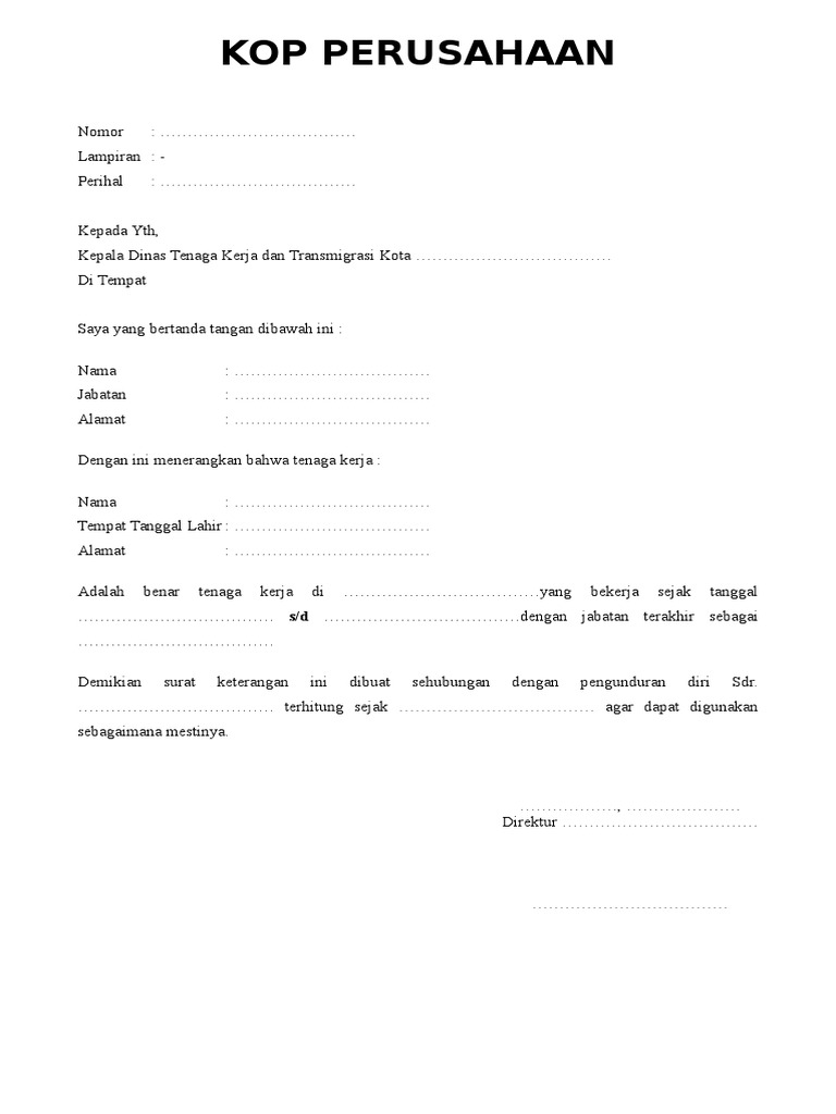 Surat Keterangan Ke Disnaker | PDF