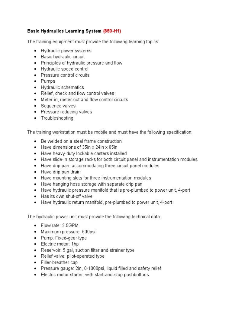 Basic Hydraulics Learning System (850-H1) | PDF | Valve | Plumbing