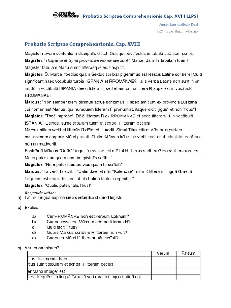Probatio Scriptae Comprehensionis XVIII LLPSI | PDF