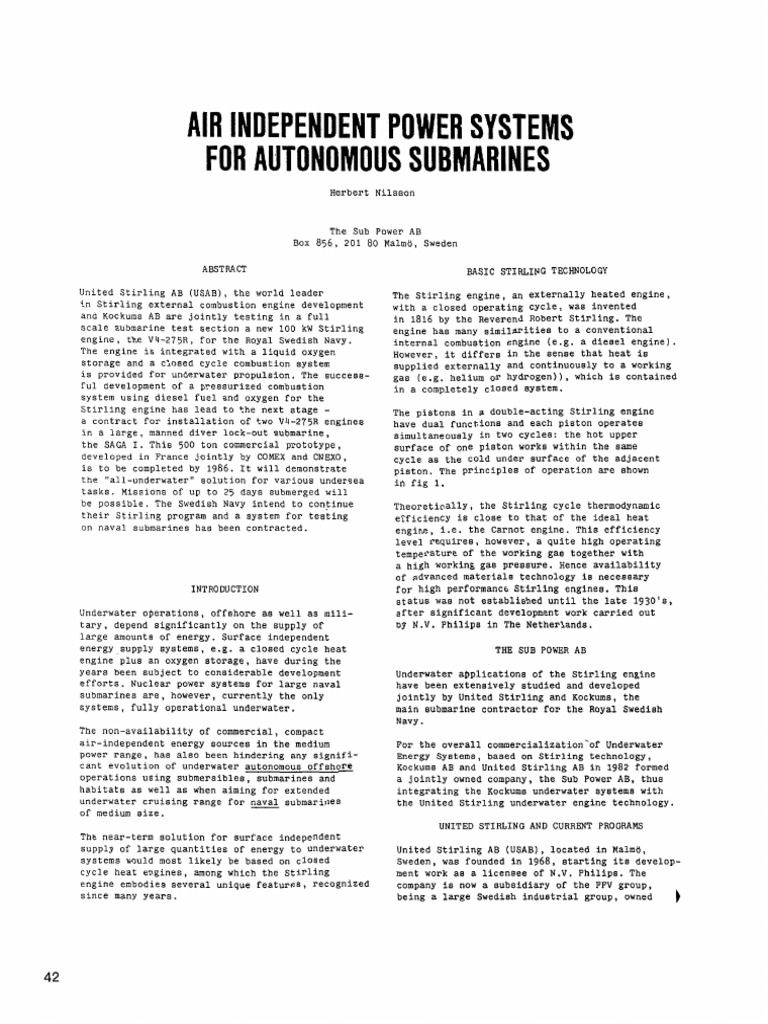 Air Independent Power Systems | PDF | Submarines | Diesel Engine