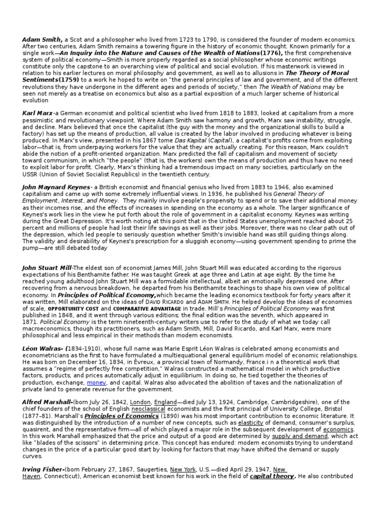 Founders of Modern Economics: Adam Smith, Karl Marx, John Maynard ...