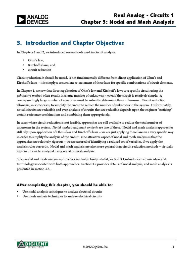 Introduction and Chapter Objectives: Real Analog - Circuits 1 Chapter 3: Nodal and Mesh Analysis ...