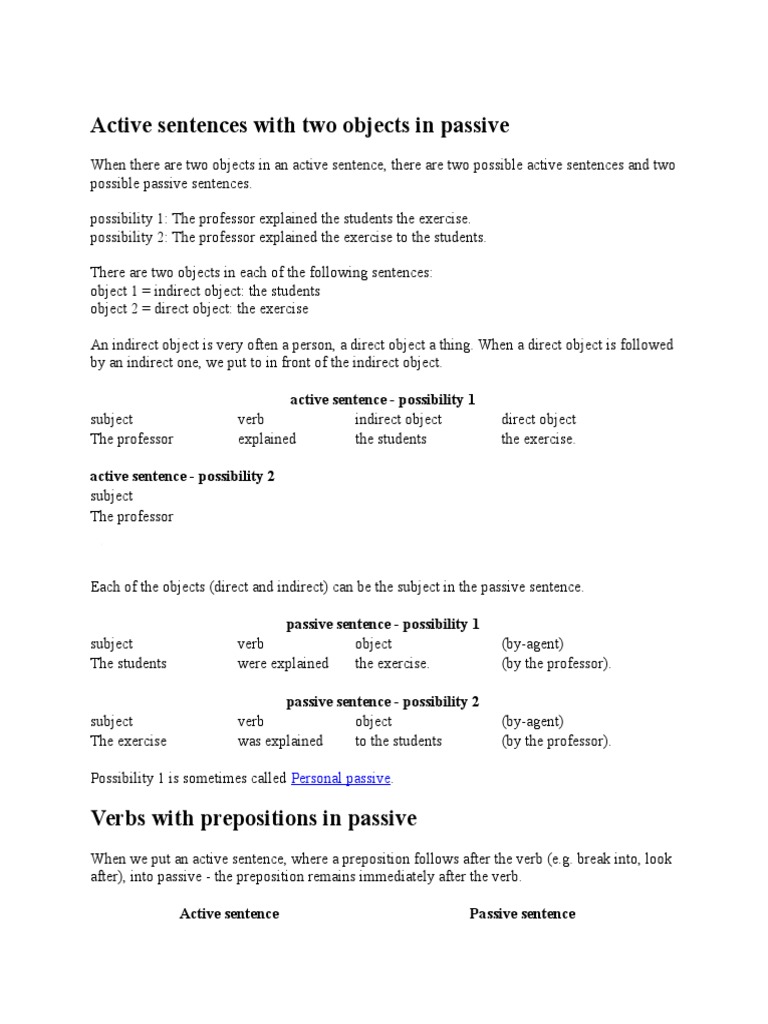 Active Sentences With Two Objects in Passive | PDF | Object (Grammar ...