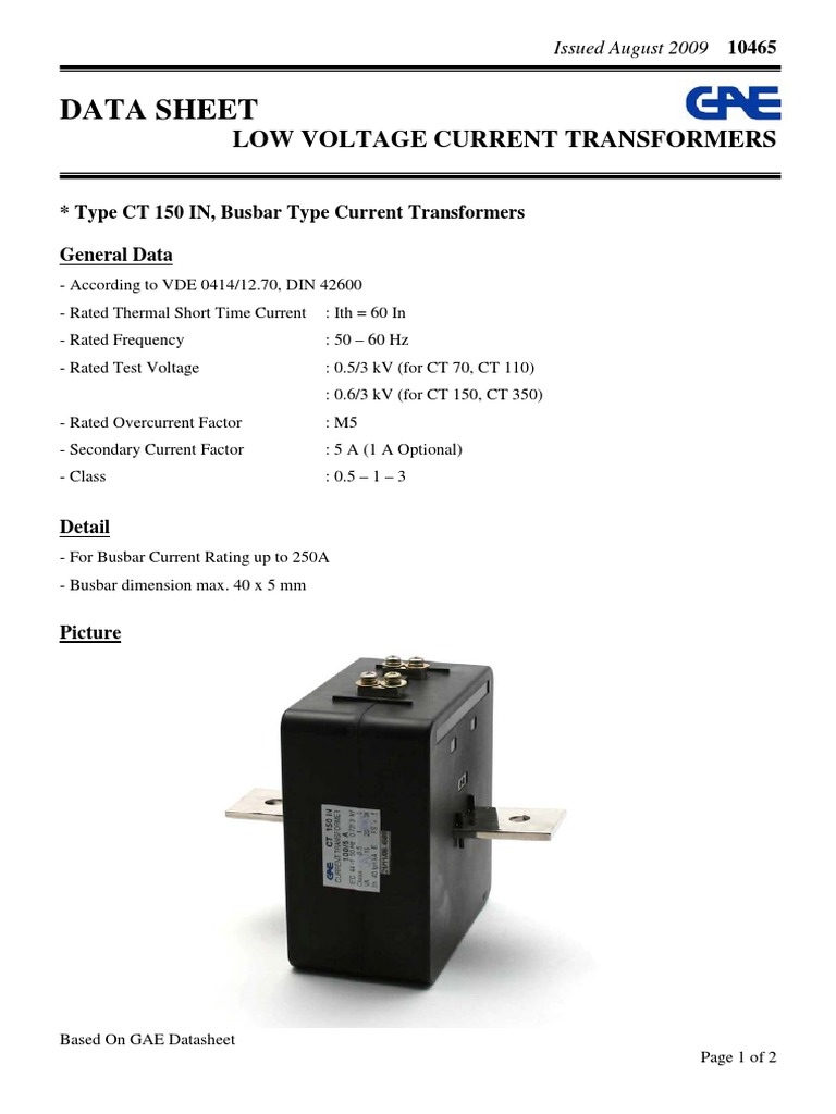 Low Voltage Busbar Current Transformers | PDF