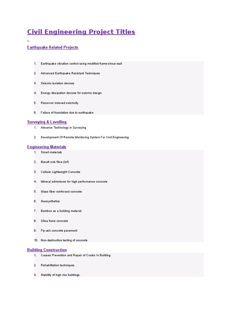 Civil Engineering Project Title Ideas | PDF | Masonry | Fly Ash