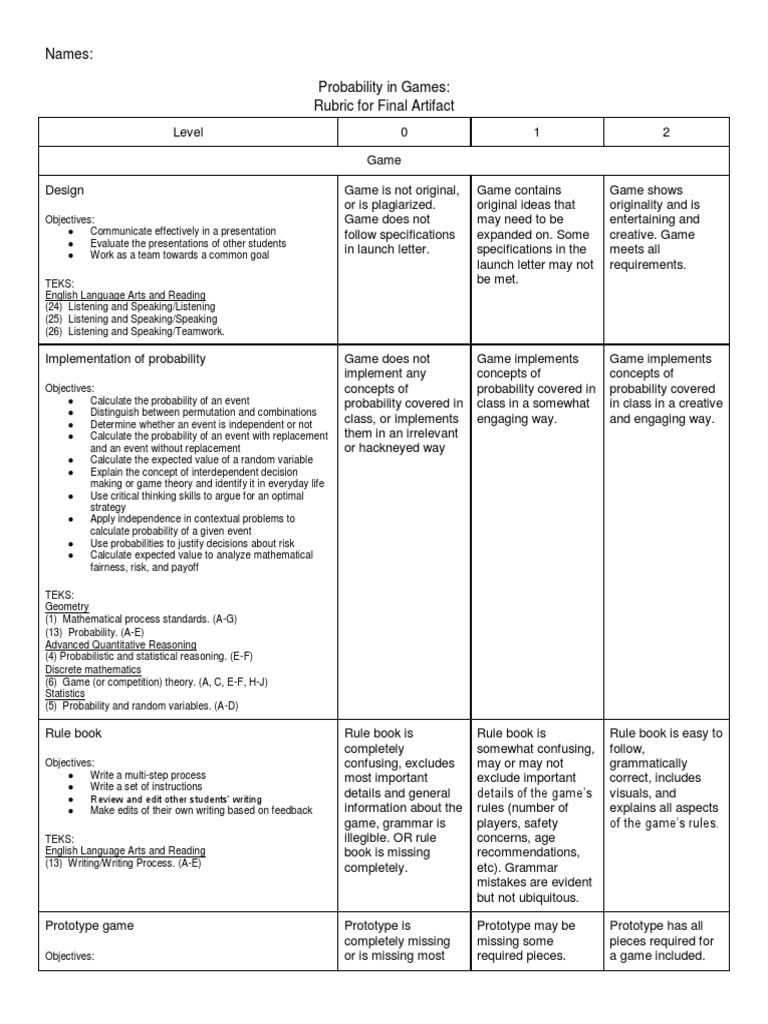 Rubric | PDF | Statistics | Probability