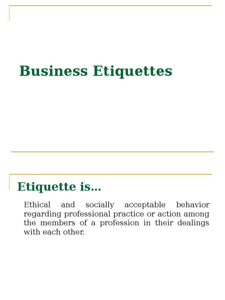 Business Etiquettes | PDF | Etiquette | Suit (Clothing)