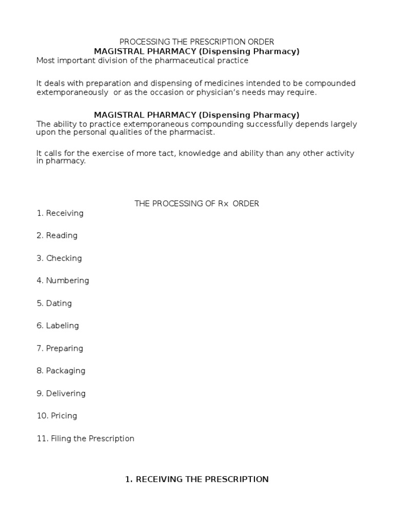 Processing the Prescription Order | Pharmacy | Medical Prescription