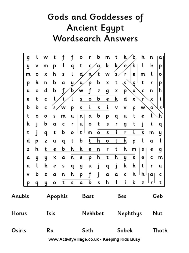 Egyptian Gods Wordsearch Answers | PDF
