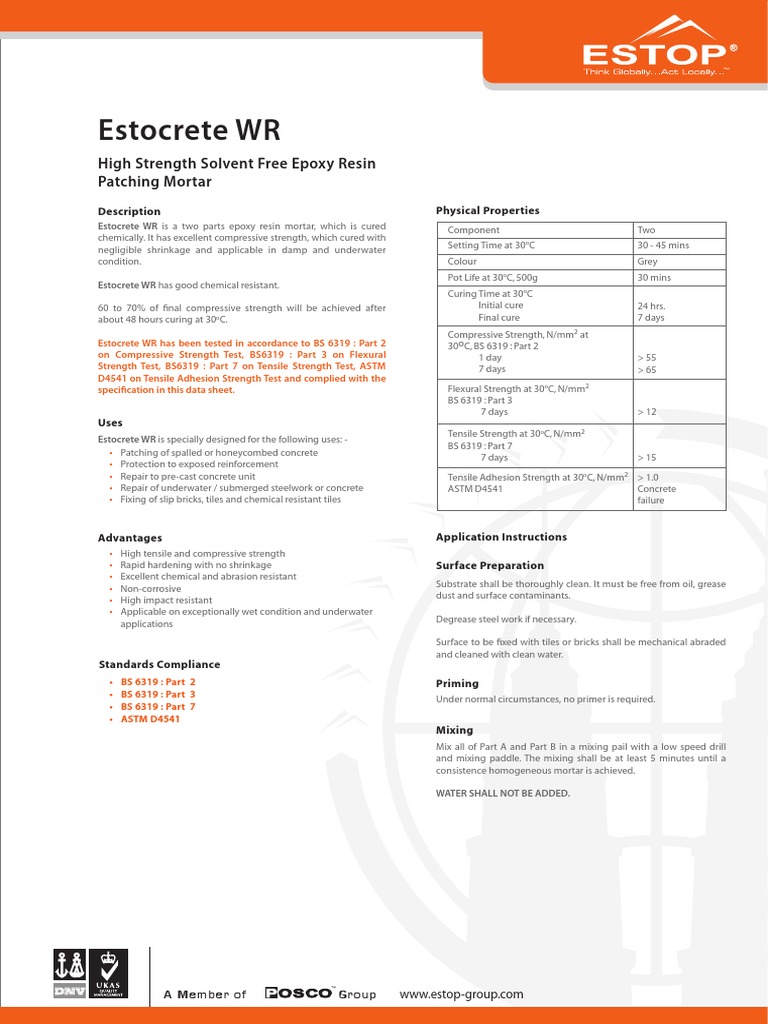 High Strength Solvent Free Epoxy Resin Patching Mortar: Product Details ...