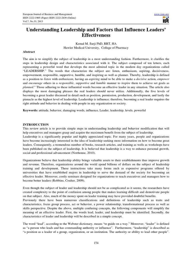 Leadership Effectiveness and Key Factors | PDF | Empowerment | Leadership
